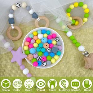 Silicone Beads, 250 Pieces Silicone Beads for Keychain Making, 12mm Round Beads 15mm Hexagon & Thread Beads 16 Colors Rubber Beads with Lanyard Accessories for DIY Bracelet Necklace Crafts Making