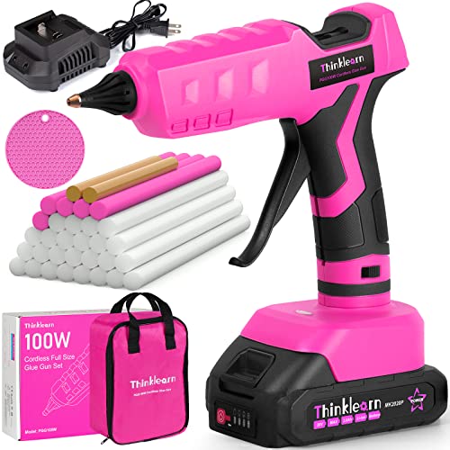 Hot Glue Gun, 20V Pink Cordless Glue Gun with 30 PCS Full Size Glue Sticks, 2Ah Rechargeable Battery Glue Gun Kit for DIY, Arts & Craft, Decorations, Gift for Women