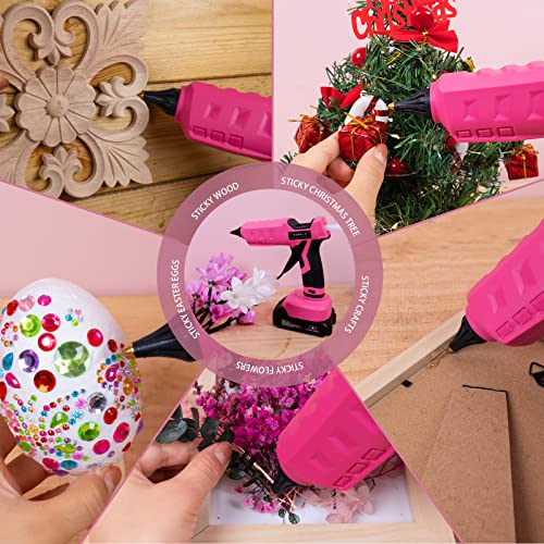 Hot Glue Gun, 20V Pink Cordless Glue Gun with 30 PCS Full Size Glue Sticks, 2Ah Rechargeable Battery Glue Gun Kit for DIY, Arts & Craft, Decorations, Gift for Women