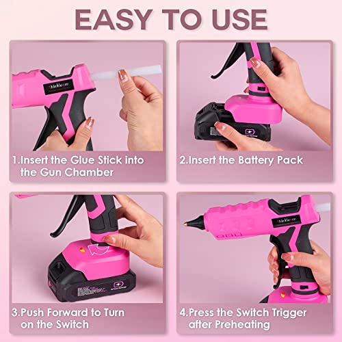 Hot Glue Gun, 20V Pink Cordless Glue Gun with 30 PCS Full Size Glue Sticks, 2Ah Rechargeable Battery Glue Gun Kit for DIY, Arts & Craft, Decorations, Gift for Women