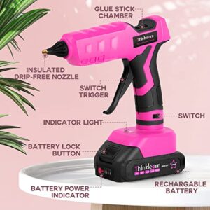 Hot Glue Gun, 20V Pink Cordless Glue Gun with 30 PCS Full Size Glue Sticks, 2Ah Rechargeable Battery Glue Gun Kit for DIY, Arts & Craft, Decorations, Gift for Women