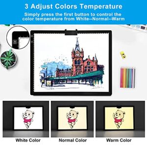 A3 Light Pad, TOHETO Wireless Battery Powered Light Box 3 Colors Stepless Dimmable and 6 Levels of Brightness Light Board for Tracing, Rechargeable LED Copy Board for Diamond Painting, Sketching