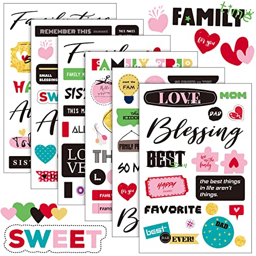 30 Sheet Family Friend Theme Scrapbooking Sticker Decals 500 Pieces Waterproof Vinyl Happy Family Friend Memories Sticker Decor for Family Album Scrapbooking Embellishment Art Project (Family Theme)