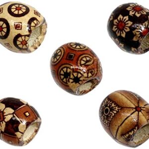 Housweety 100 Mixed Painted Drum Wood Spacer Beads 17x16mm, Round Loose Wood Beads Bulk for Braids, African Beads for Hair, Jewelry Making, Craft DIY, Macrame Rosary Bracelet Necklace Making