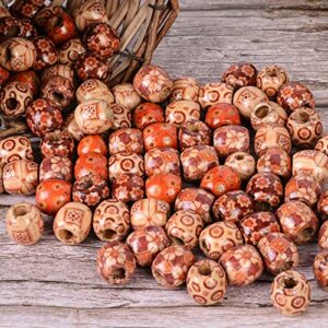 Housweety 100 Mixed Painted Drum Wood Spacer Beads 17x16mm, Round Loose Wood Beads Bulk for Braids, African Beads for Hair, Jewelry Making, Craft DIY, Macrame Rosary Bracelet Necklace Making