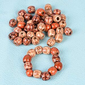 Housweety 100 Mixed Painted Drum Wood Spacer Beads 17x16mm, Round Loose Wood Beads Bulk for Braids, African Beads for Hair, Jewelry Making, Craft DIY, Macrame Rosary Bracelet Necklace Making