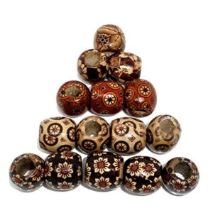 Housweety 100 Mixed Painted Drum Wood Spacer Beads 17x16mm, Round Loose Wood Beads Bulk for Braids, African Beads for Hair, Jewelry Making, Craft DIY, Macrame Rosary Bracelet Necklace Making