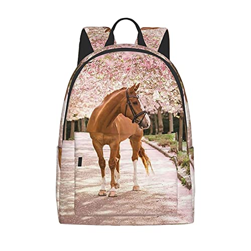 FeHuew 16 inch backpack 3D Horse Sakura Flowers Laptop Backpack Full Print School Bookbag Shoulder Bag for Travel Daypack