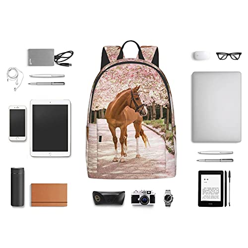 FeHuew 16 inch backpack 3D Horse Sakura Flowers Laptop Backpack Full Print School Bookbag Shoulder Bag for Travel Daypack