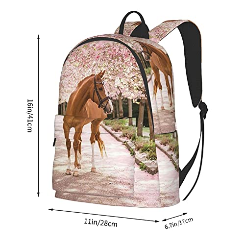 FeHuew 16 inch backpack 3D Horse Sakura Flowers Laptop Backpack Full Print School Bookbag Shoulder Bag for Travel Daypack