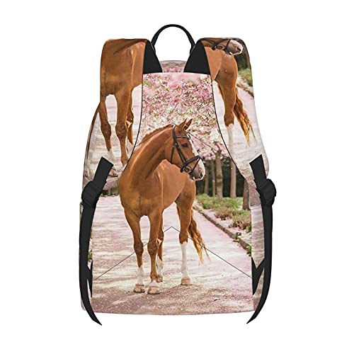 FeHuew 16 inch backpack 3D Horse Sakura Flowers Laptop Backpack Full Print School Bookbag Shoulder Bag for Travel Daypack