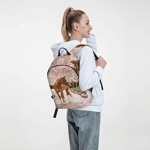 FeHuew 16 inch backpack 3D Horse Sakura Flowers Laptop Backpack Full Print School Bookbag Shoulder Bag for Travel Daypack