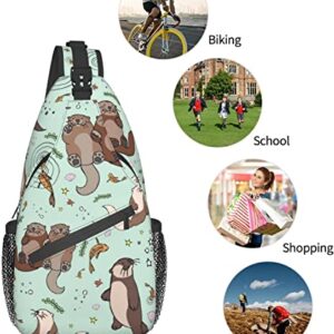 Sea Otter Unisex Sling Backpack Crossbody Shoulder Bags for Men Women Lightweight Daypacks Casual Chest Bag with Adjustable Strap for Walking Biking Hiking Travel Sport Gym