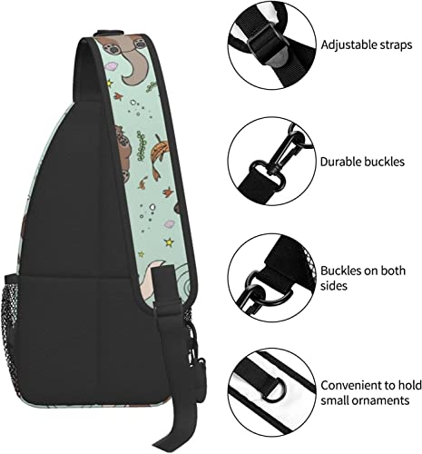 Sea Otter Unisex Sling Backpack Crossbody Shoulder Bags for Men Women Lightweight Daypacks Casual Chest Bag with Adjustable Strap for Walking Biking Hiking Travel Sport Gym