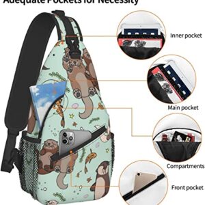 Sea Otter Unisex Sling Backpack Crossbody Shoulder Bags for Men Women Lightweight Daypacks Casual Chest Bag with Adjustable Strap for Walking Biking Hiking Travel Sport Gym