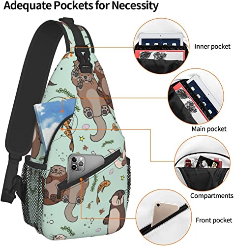 Sea Otter Unisex Sling Backpack Crossbody Shoulder Bags for Men Women Lightweight Daypacks Casual Chest Bag with Adjustable Strap for Walking Biking Hiking Travel Sport Gym