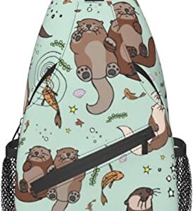 Sea Otter Unisex Sling Backpack Crossbody Shoulder Bags for Men Women Lightweight Daypacks Casual Chest Bag with Adjustable Strap for Walking Biking Hiking Travel Sport Gym