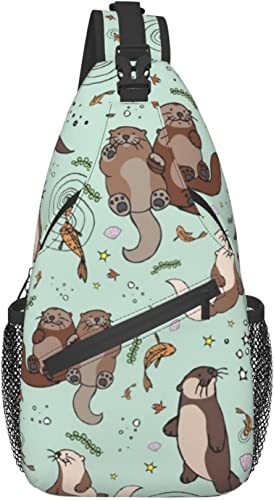 Sea Otter Unisex Sling Backpack Crossbody Shoulder Bags for Men Women Lightweight Daypacks Casual Chest Bag with Adjustable Strap for Walking Biking Hiking Travel Sport Gym