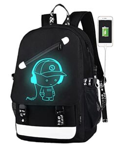 anime luminous backpack , 16” laptop backpack with usb charging port with anti-theft lock