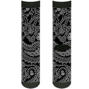 buckle-down unisex-adult’s socks bandana/skulls black/silver crew, multicolor