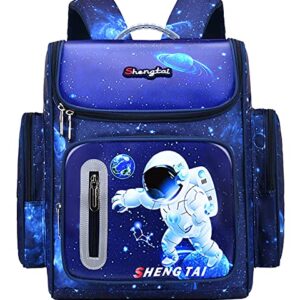 Astronaut School Backpack for Boys Large Capacity Waterproof Light Weight Schoolbag Bookbag for Kids Primary School Student (Blue)