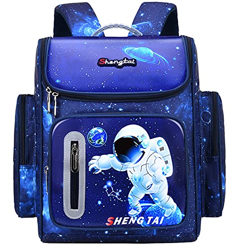 Astronaut School Backpack for Boys Large Capacity Waterproof Light Weight Schoolbag Bookbag for Kids Primary School Student (Blue)