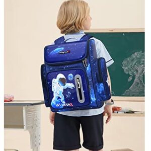 Astronaut School Backpack for Boys Large Capacity Waterproof Light Weight Schoolbag Bookbag for Kids Primary School Student (Blue)