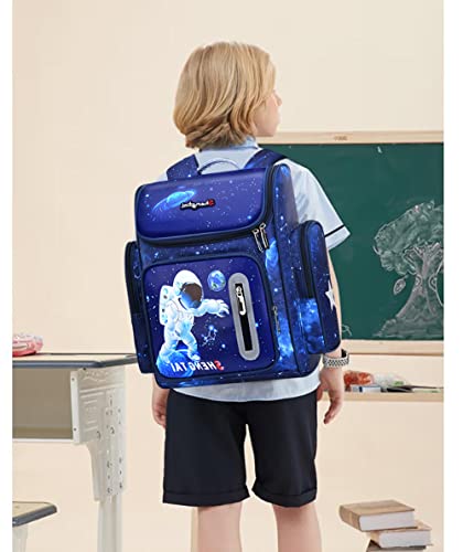 Astronaut School Backpack for Boys Large Capacity Waterproof Light Weight Schoolbag Bookbag for Kids Primary School Student (Blue)