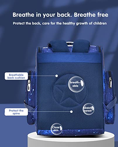 Astronaut School Backpack for Boys Large Capacity Waterproof Light Weight Schoolbag Bookbag for Kids Primary School Student (Blue)