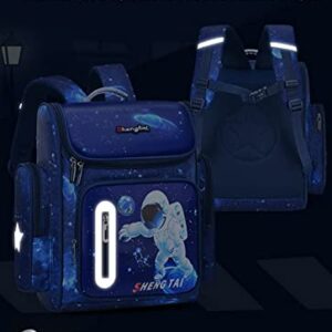 Astronaut School Backpack for Boys Large Capacity Waterproof Light Weight Schoolbag Bookbag for Kids Primary School Student (Blue)