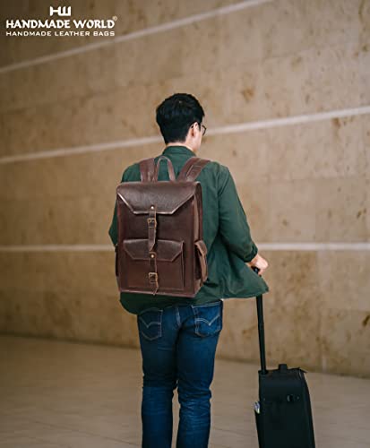 Handmade World Vintage Full Grain 16 Inch Leather Laptop Backpack Casual Bookbag Daypack Camping Travel Rucksack Knapsack For Men Women