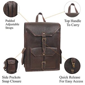 Handmade World Vintage Full Grain 16 Inch Leather Laptop Backpack Casual Bookbag Daypack Camping Travel Rucksack Knapsack For Men Women