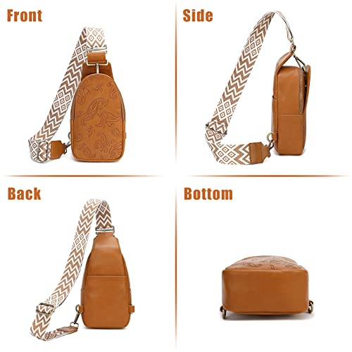 AI EN JIU Sling Bag for Women, Crossbody Fanny Pack Sling Chest Bag for Women, Leather Sling Daypack Shoulder Backpack with 2 Adjustable Straps (Brown)