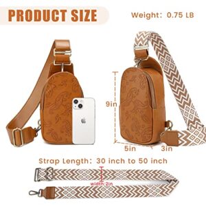 AI EN JIU Sling Bag for Women, Crossbody Fanny Pack Sling Chest Bag for Women, Leather Sling Daypack Shoulder Backpack with 2 Adjustable Straps (Brown)