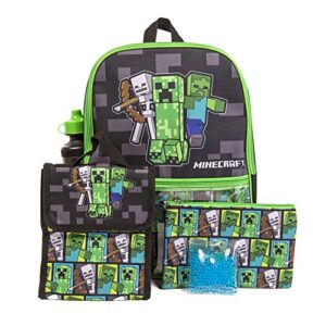 ralme minécraft backpack set with lunch box for boys & girls, 16 inch, 5 piece value set