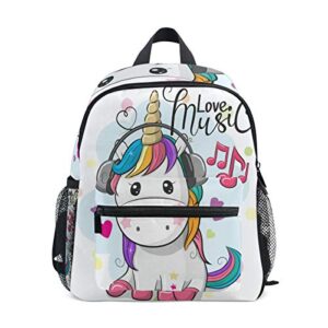 cute kid’s toddler backpack unicorn schoolbag for boys girls,kindergarten children bag preschool nursery travel bag with chest clip(music floral unicorn)