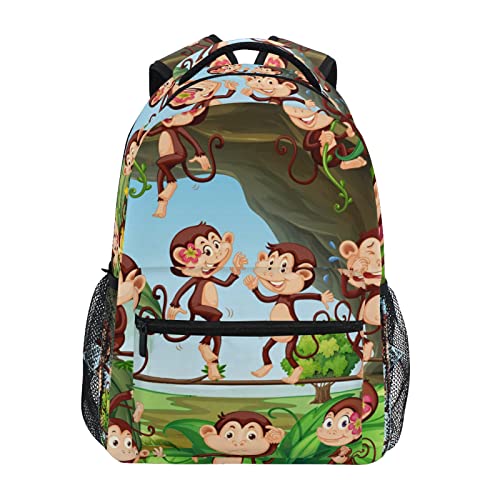 Funny Animal Monkey Banana School Backpack for Teens Girls Kids Boys, Tropical Forest Women Men Adult 15 in Laptop Backpack Casual Elementary Student College Bookbag Travel Hiking Camping Daypack