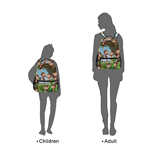 Funny Animal Monkey Banana School Backpack for Teens Girls Kids Boys, Tropical Forest Women Men Adult 15 in Laptop Backpack Casual Elementary Student College Bookbag Travel Hiking Camping Daypack