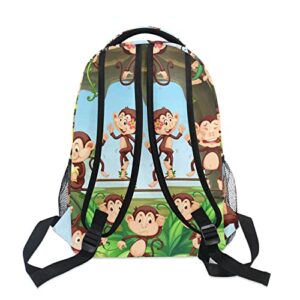 Funny Animal Monkey Banana School Backpack for Teens Girls Kids Boys, Tropical Forest Women Men Adult 15 in Laptop Backpack Casual Elementary Student College Bookbag Travel Hiking Camping Daypack