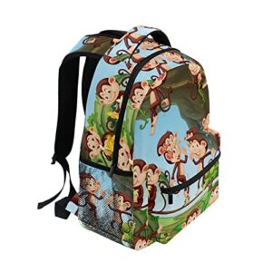 Funny Animal Monkey Banana School Backpack for Teens Girls Kids Boys, Tropical Forest Women Men Adult 15 in Laptop Backpack Casual Elementary Student College Bookbag Travel Hiking Camping Daypack