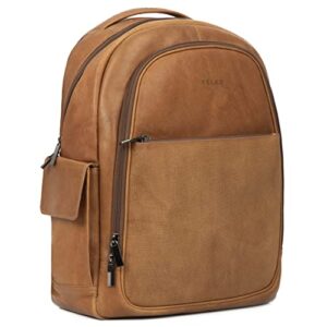 velez leather backpack for men – 15 inch laptop bag – business travel daypack – slim designer bookbag tan