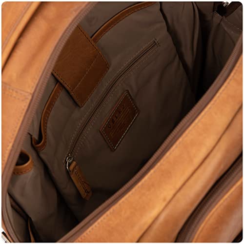 VELEZ Leather Backpack for Men - 15 Inch Laptop Bag - Business Travel Daypack - Slim Designer Bookbag Tan