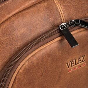 VELEZ Leather Backpack for Men - 15 Inch Laptop Bag - Business Travel Daypack - Slim Designer Bookbag Tan