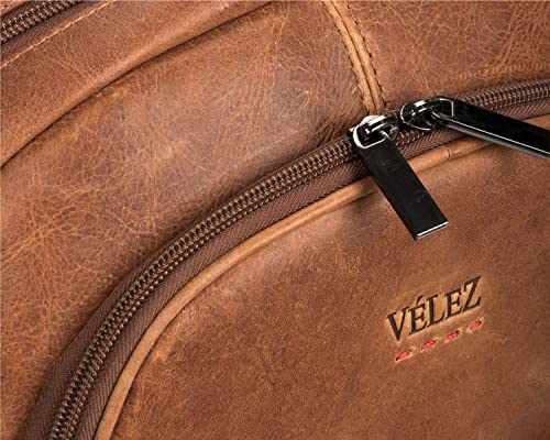 VELEZ Leather Backpack for Men - 15 Inch Laptop Bag - Business Travel Daypack - Slim Designer Bookbag Tan