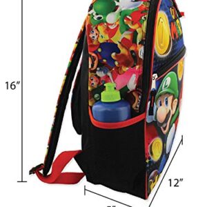 Super Mario Boys Girls 5 piece Backpack Lunch and Snack Bag School Set (One Size, Multicolor)