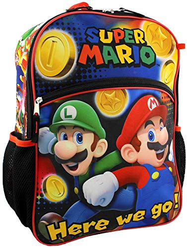 Super Mario Boys Girls 5 piece Backpack Lunch and Snack Bag School Set (One Size, Multicolor)