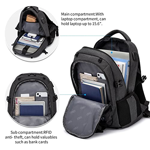 RUCYEN Skateboard Backpack, Laptop Backpack with USB Charging Port, RFID Anti-Theft Lock, Waterproof Fabric, Fits up to 15.6 Inch Laptop, for College School Business Travel Men Boy (Dark Grey)