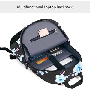 MOSISO 15.6-16 inch 20L Laptop Backpack for Women Girls, Polyester Anti-Theft Casual Daypack Bag with Luggage Strap&USB Charging Port, Sampaguita Flower Travel Business College School Bookbag, Black