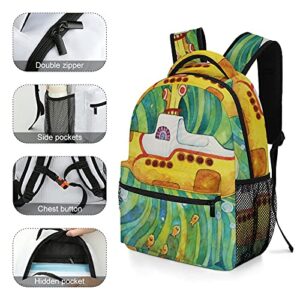 FunnyStar Yellow Submarine Large Capacity Study Backpack Book Bag Daypack With Adjustable Padded Straps For Travel School Camping