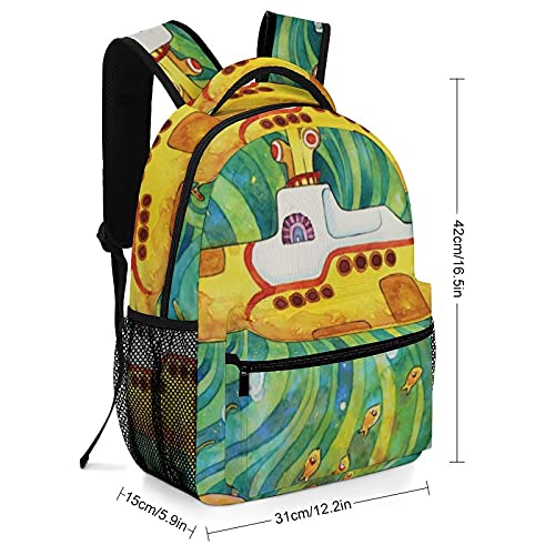 FunnyStar Yellow Submarine Large Capacity Study Backpack Book Bag Daypack With Adjustable Padded Straps For Travel School Camping